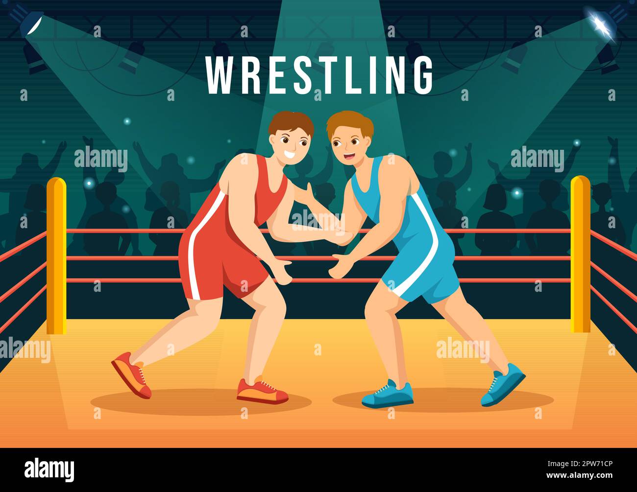 Wrestling Illustration with Two fighters Boxing Competition or ...