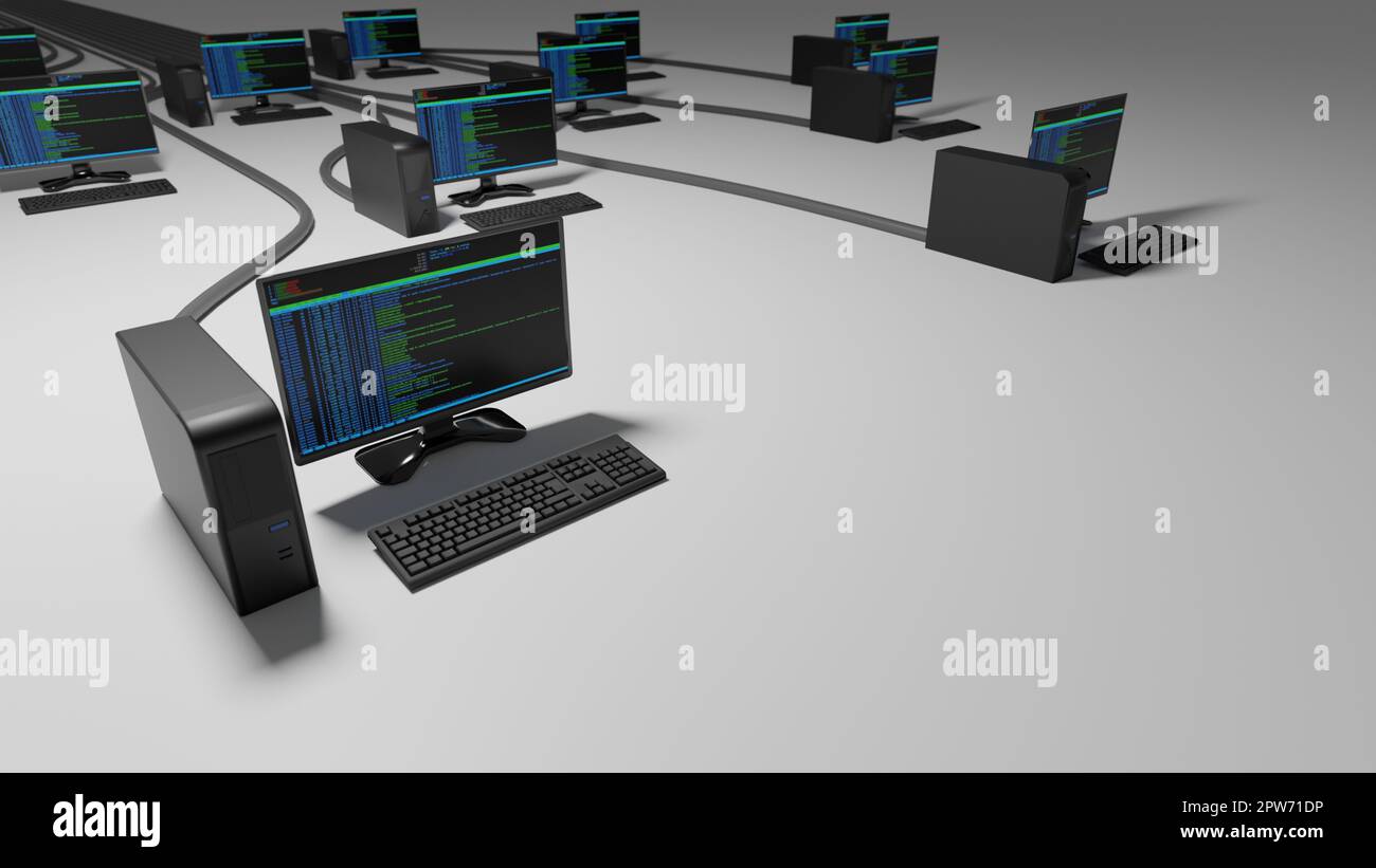 Network workstation, cloud computing concept on white background ...