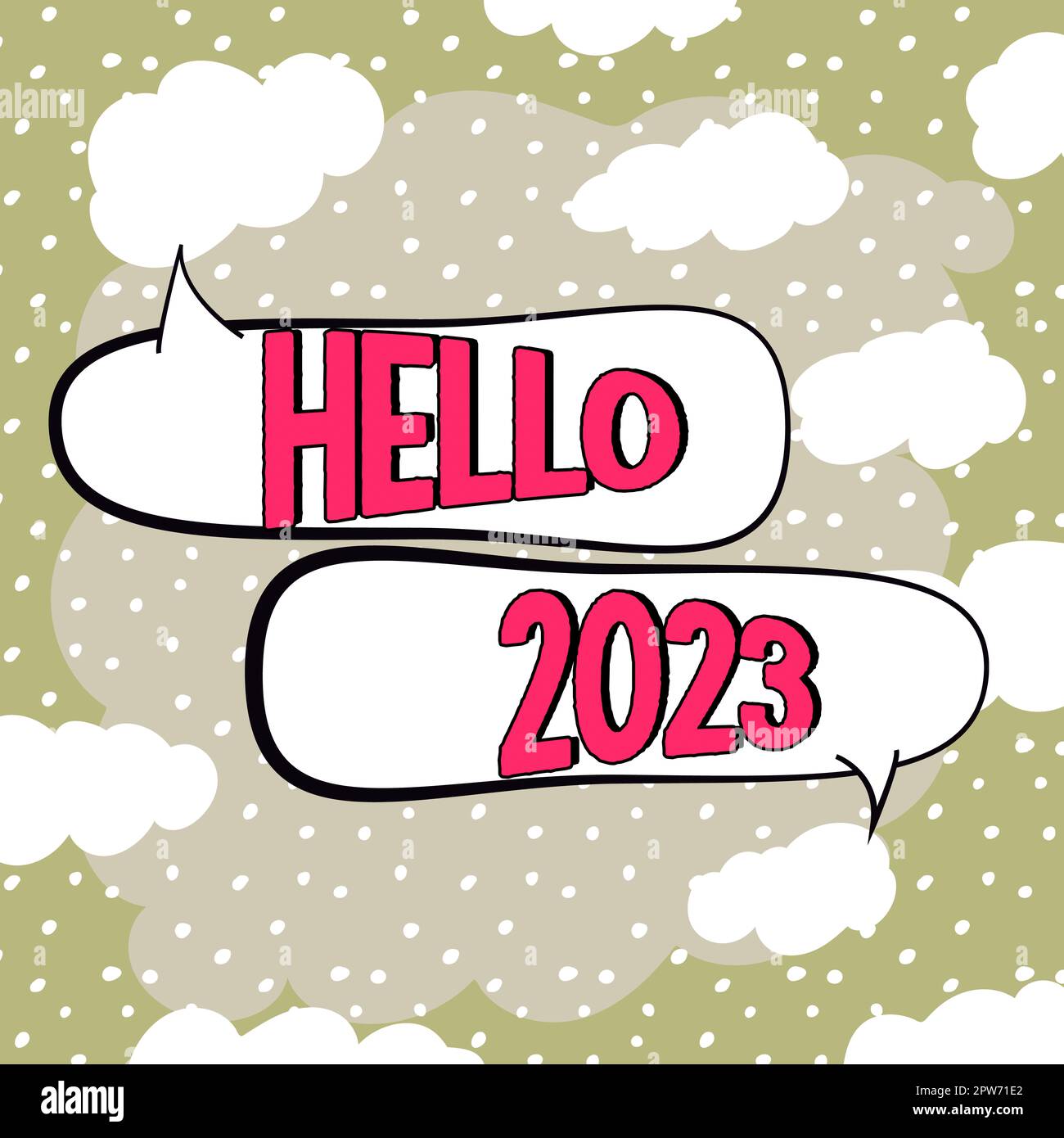 Hand writing sign Hello 2023, Business overview celebration of the ...