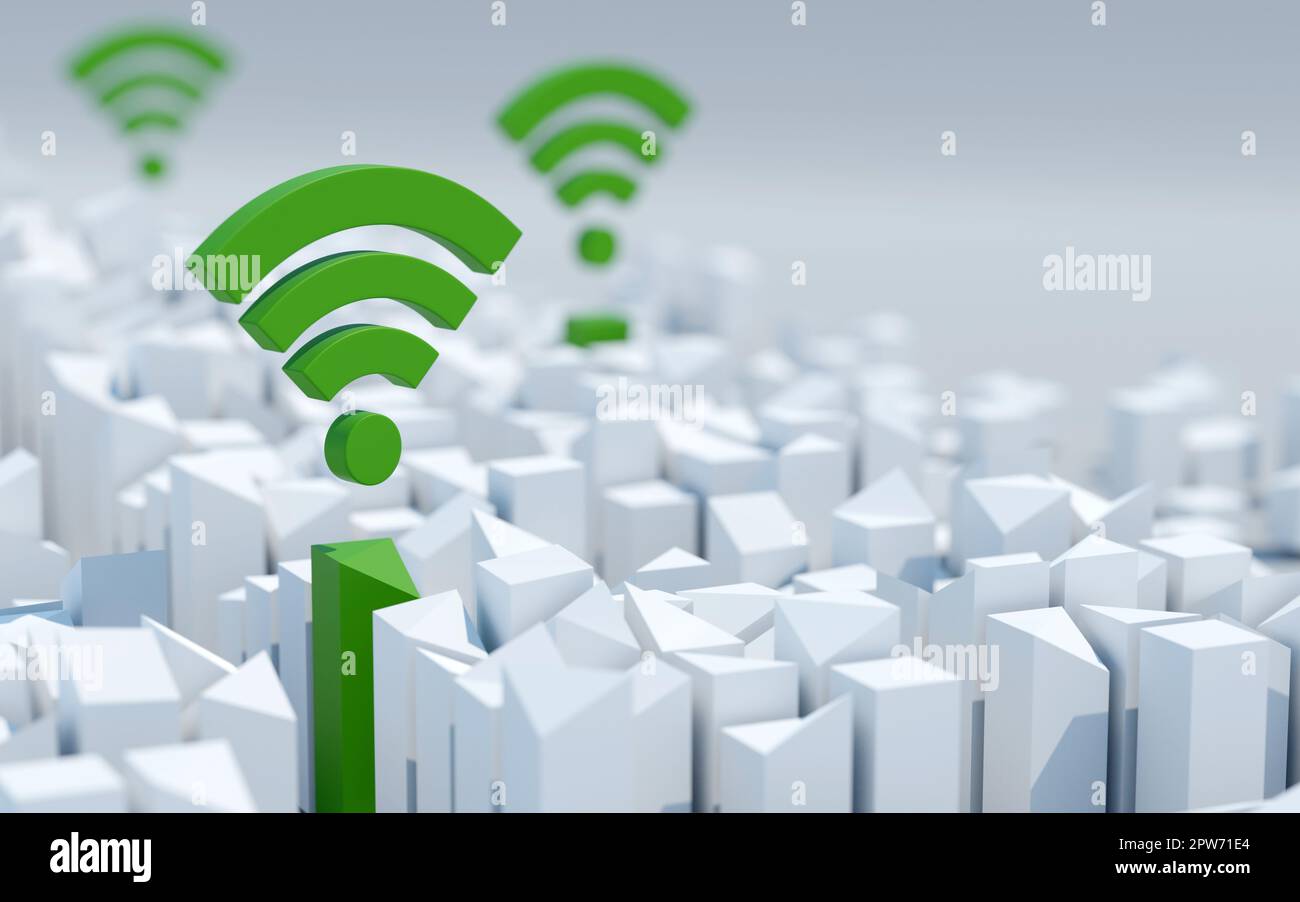 Wireless connectivity in urban environment. Modern, smart city concept ...