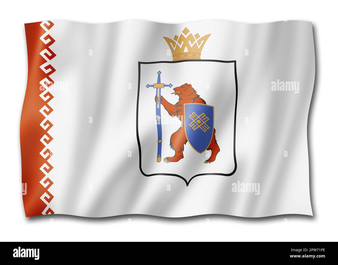 Mari El state - Republic - flag, Russia waving banner collection. 3D ...