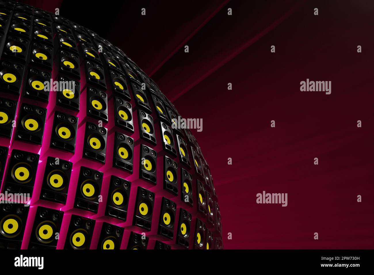 Sphere of loudspeakers with colorful lights. Live concert, music ...