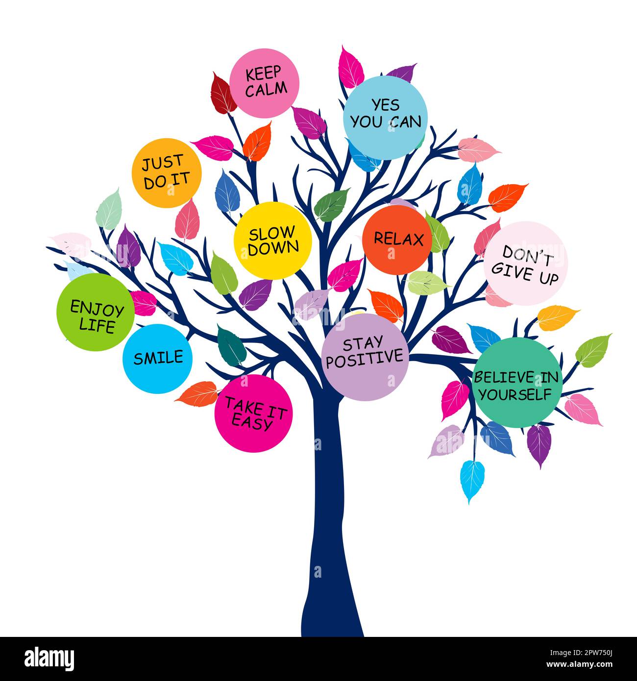 Colorful tree with motivational messages Stock Photo - Alamy