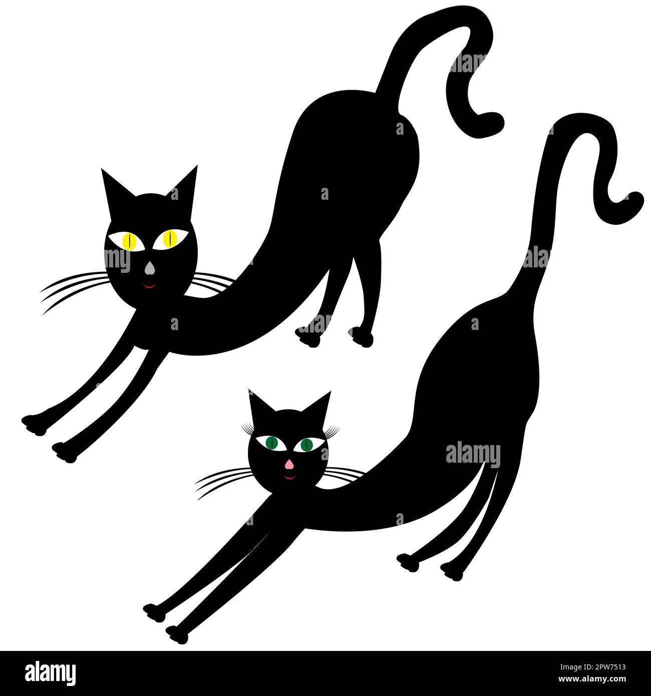 Two cartoon cats stretches after sleeping Stock Photo - Alamy