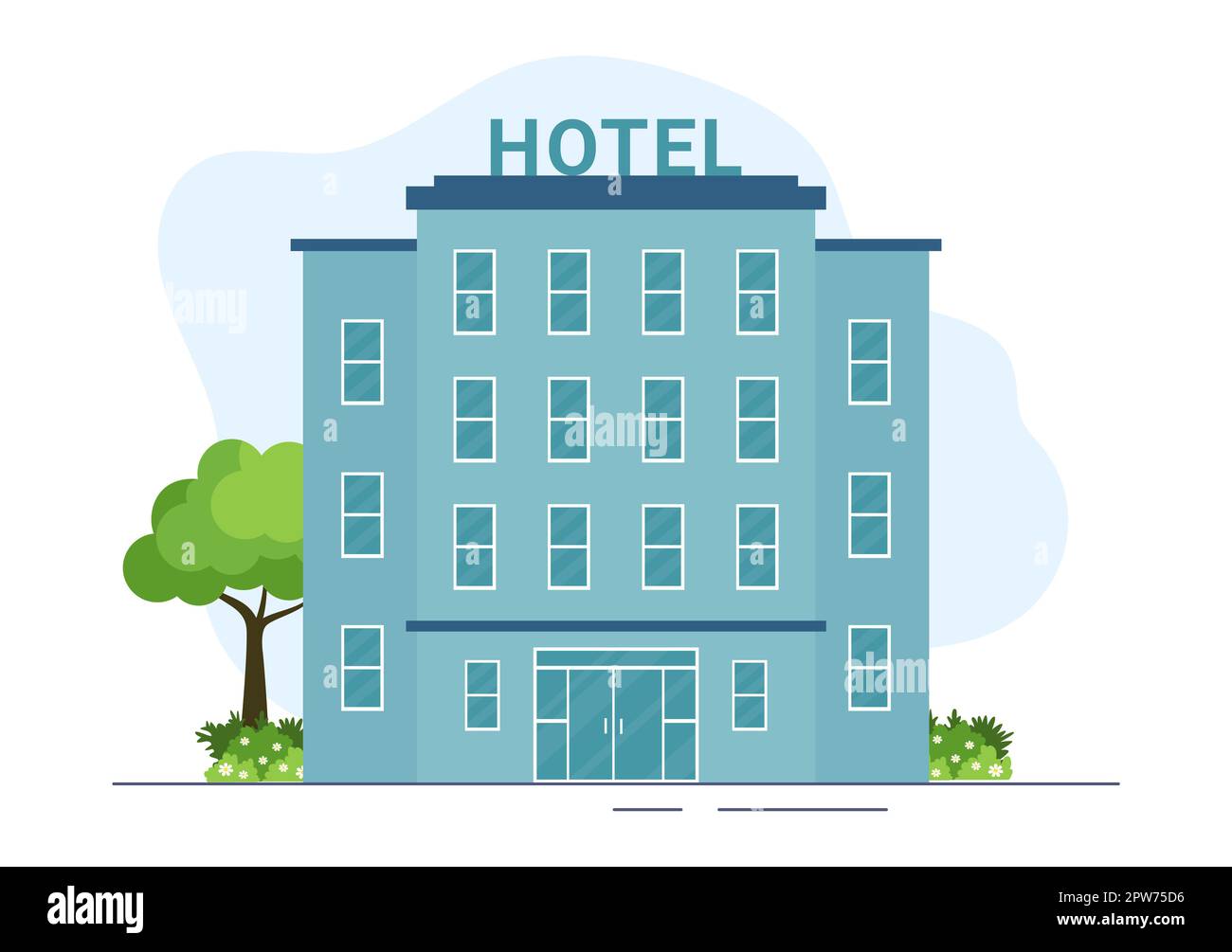 Skyscraper Hotel Building Flat Cartoon Hand Drawn Illustration Template ...