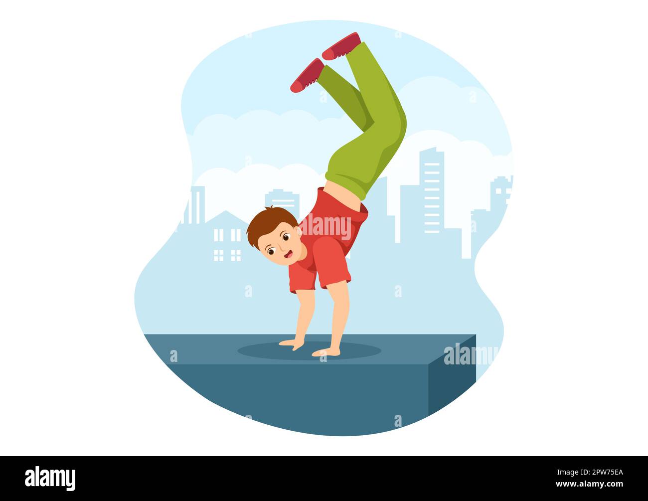 Parkour Sports with Young Men Jumping Over Walls and Barriers in City ...