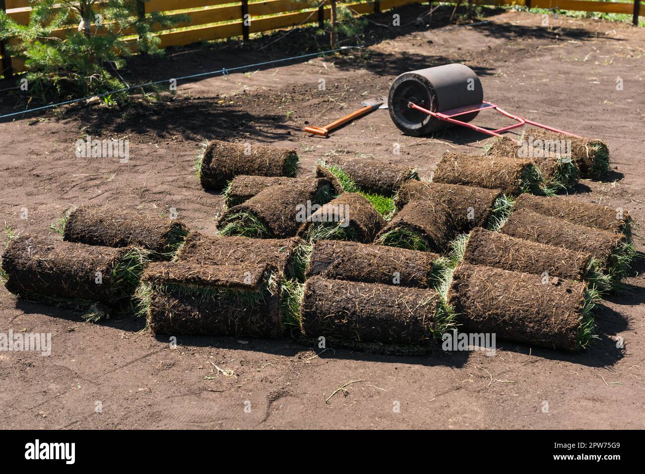 Rolls of lawn grass on a sunny day - country house and landscape design ...