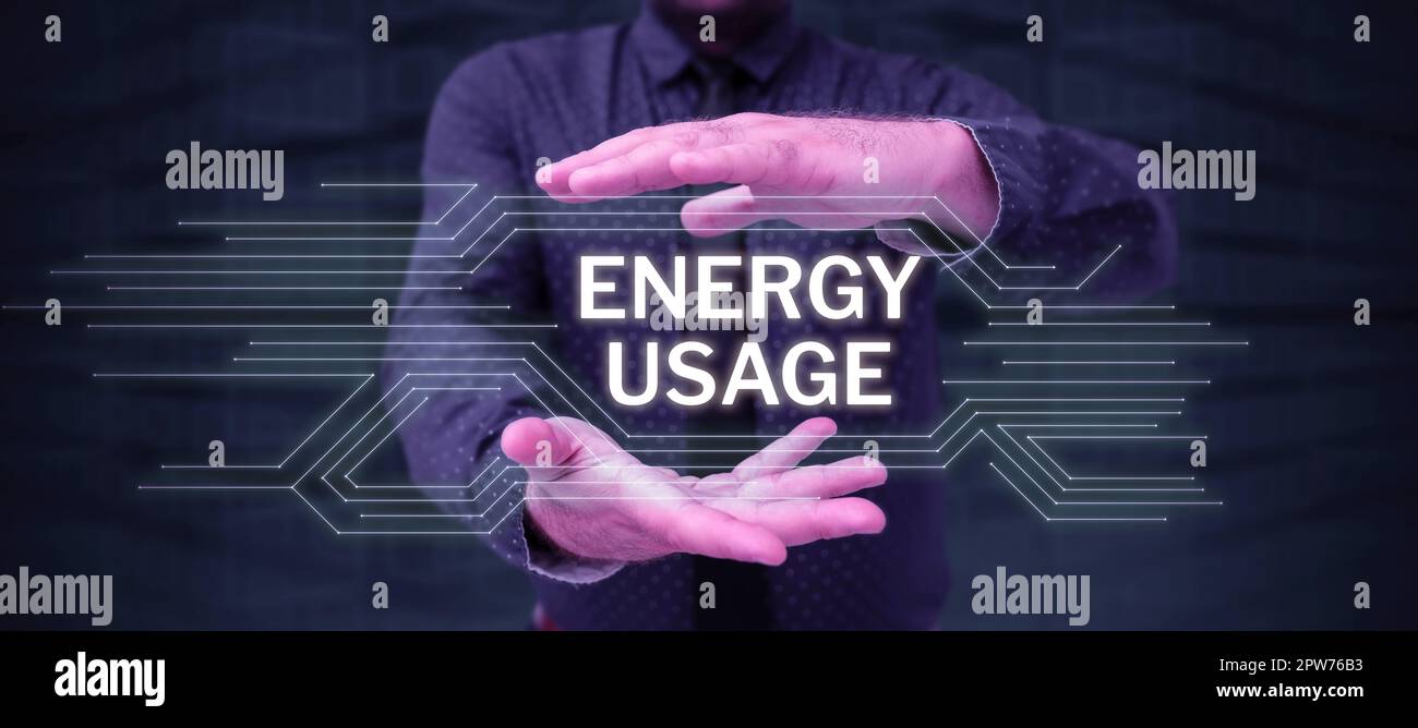 Hand writing sign Energy Usage, Business overview Amount of energy ...
