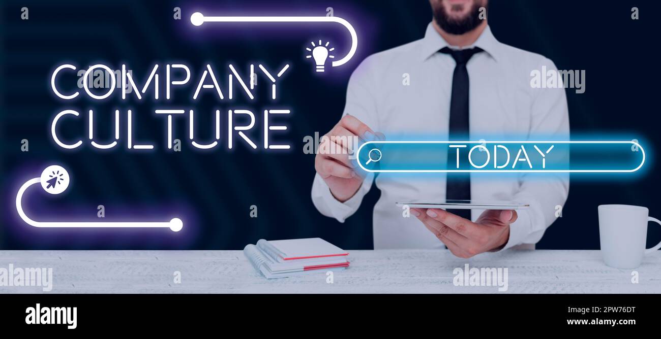 Text sign showing Company Culture, Concept meaning The environment and ...