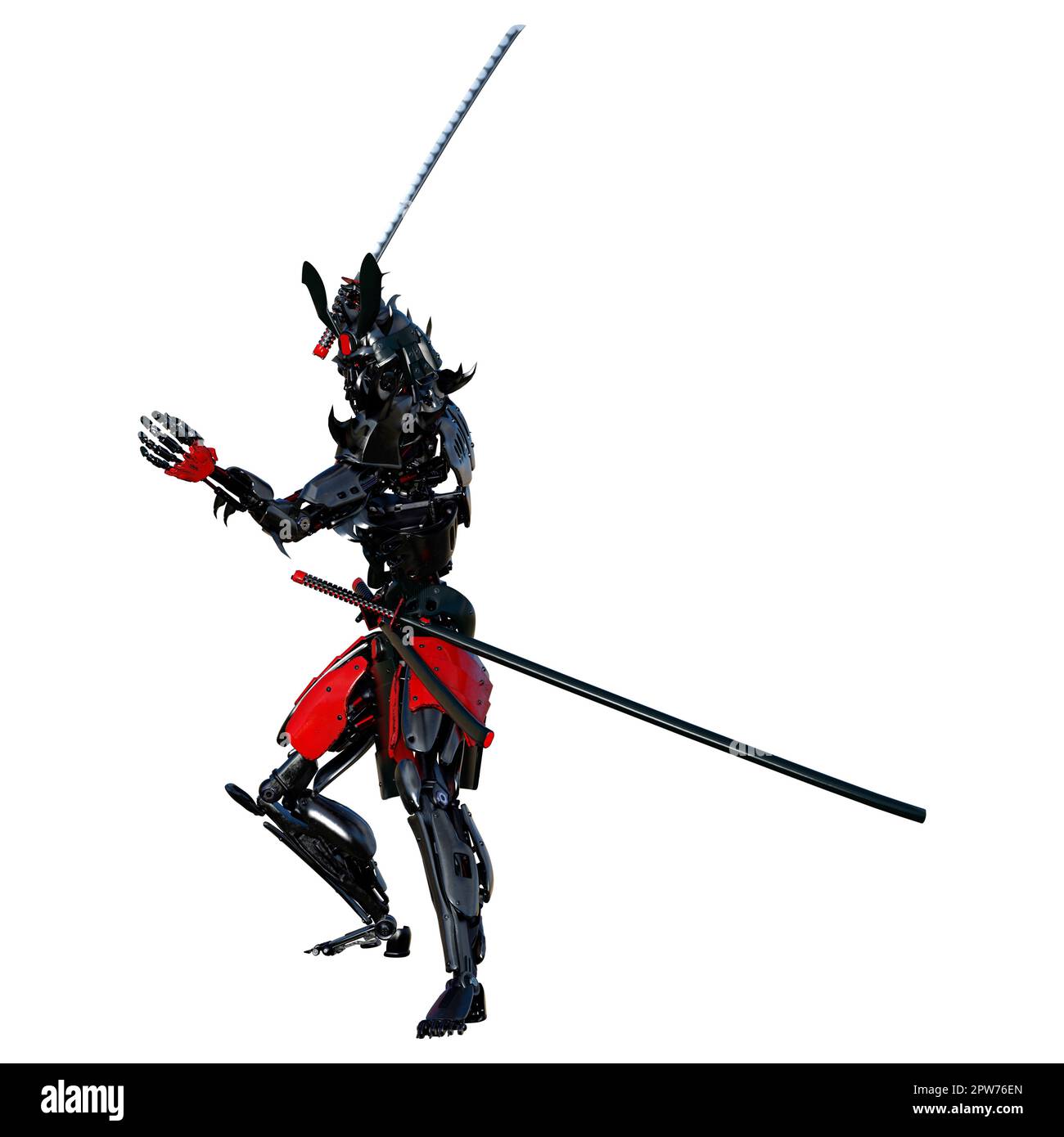 3D rendering of a male samurai robot isolated on white background Stock ...