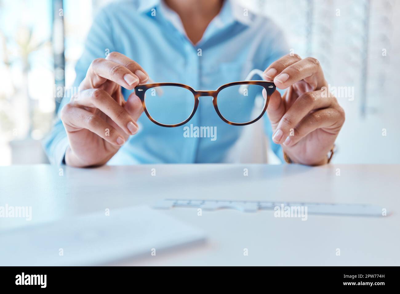 Glasses, eye care and eyewear or optometry eyeglasses for woman with ...