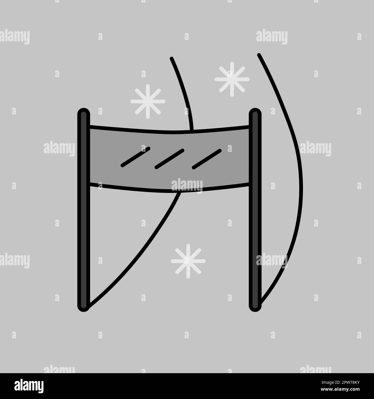 Finish line of ski slope vector isolated grayscale icon. Winter sign ...