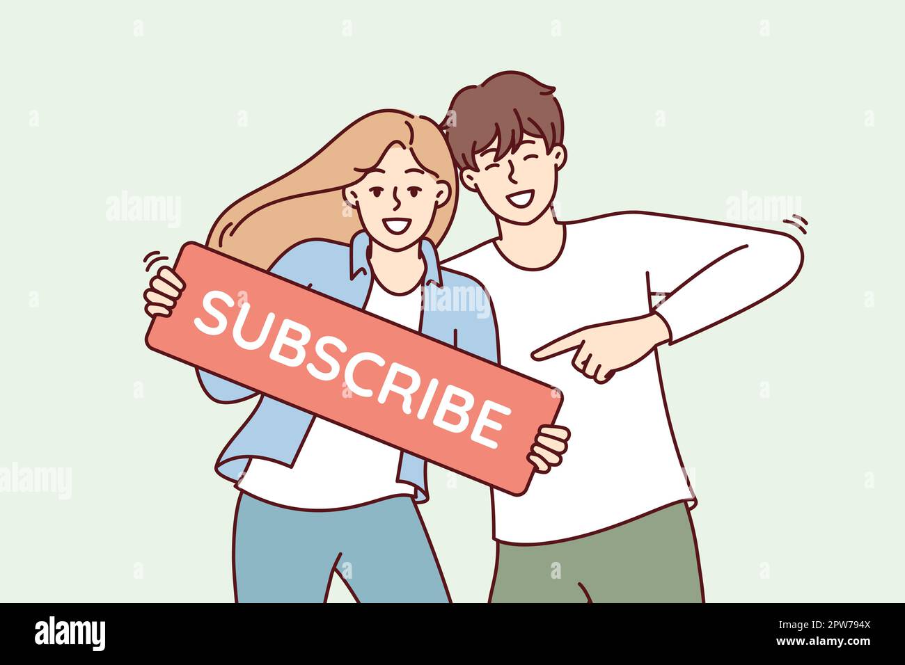 Beautiful couple of man and woman smile show subscribe Stock Vector ...