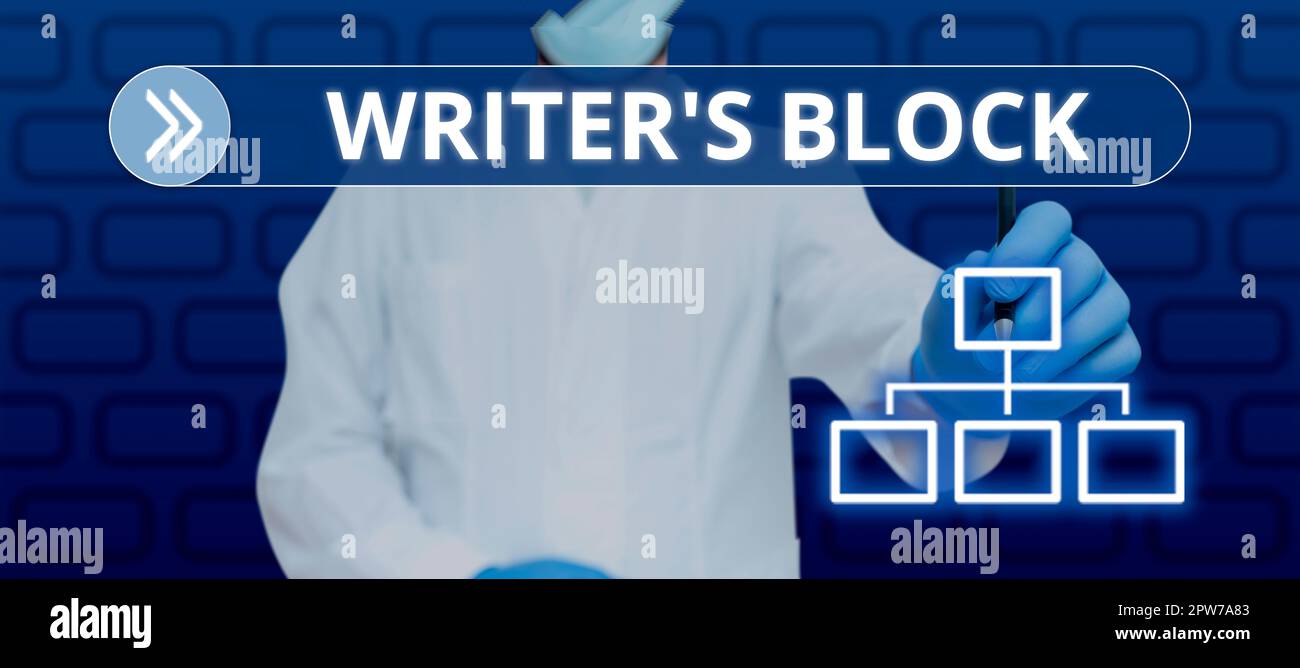 Text caption presenting Writer's Block, Conceptual photo Condition of being unable to think of ...