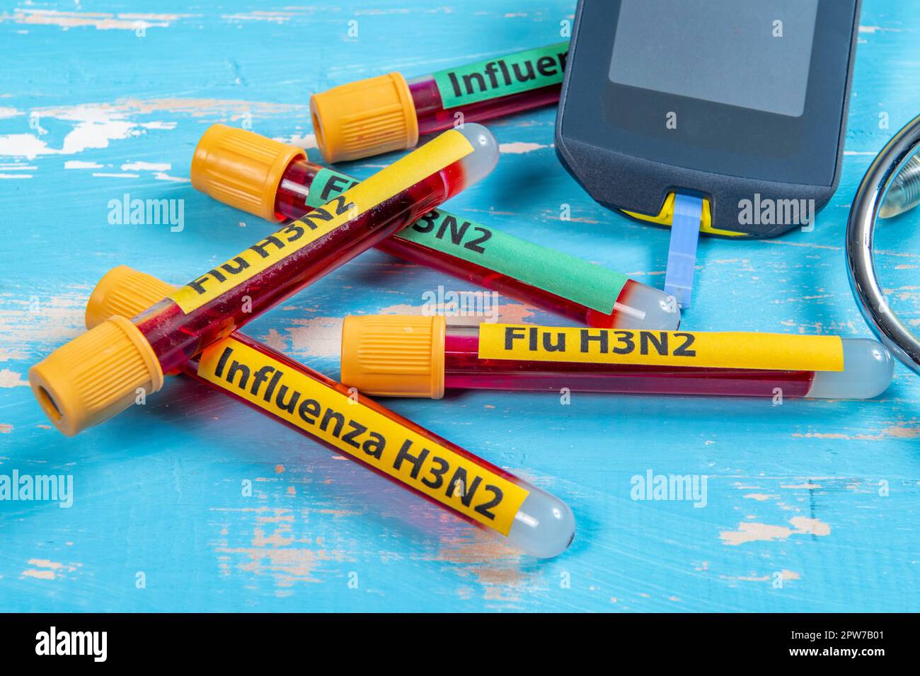 vacuum vials for blood collection written FLU H3N2 in reference to the ...