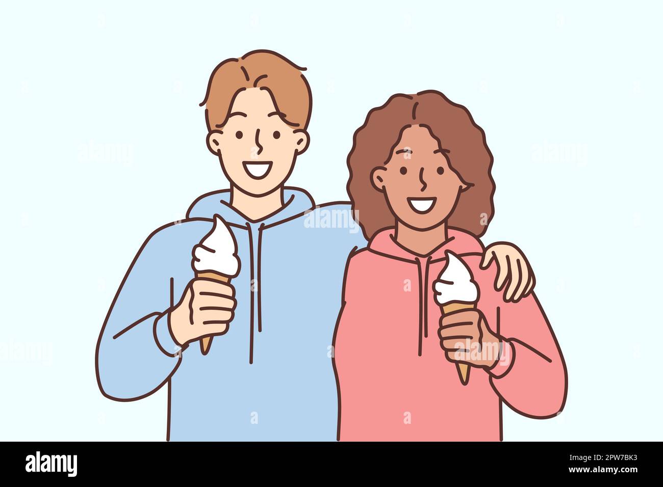Smiling interracial couple hug eat ice cream Stock Vector Image & Art ...