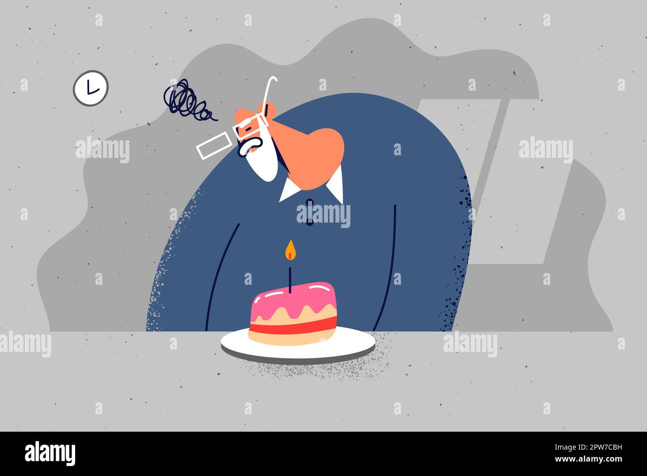 Distressed elderly grandfather celebrate with cake alone Stock Vector ...