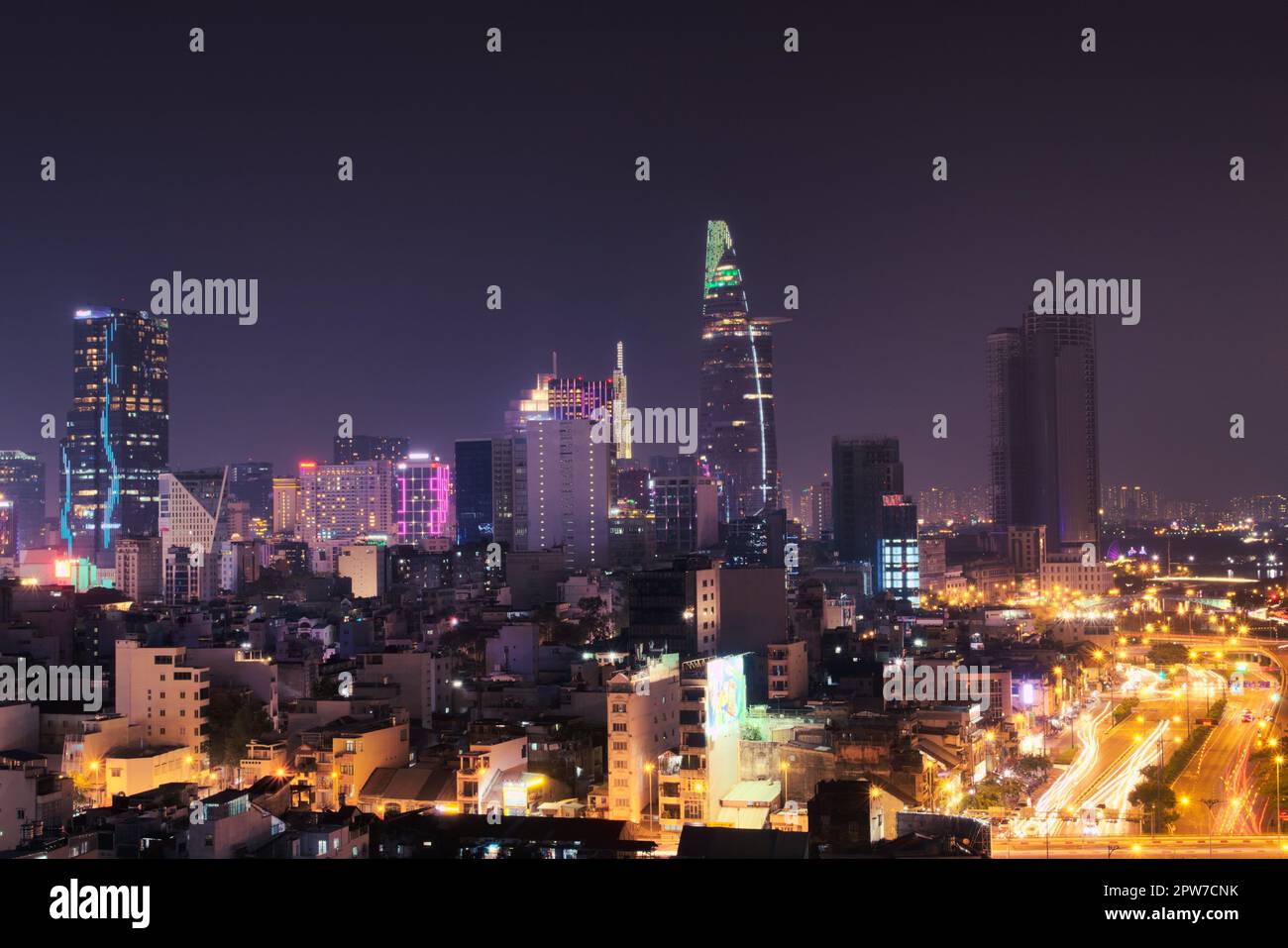 Vibrant, modern skyline of Saigon (Ho Chi Minh City) at night Stock ...