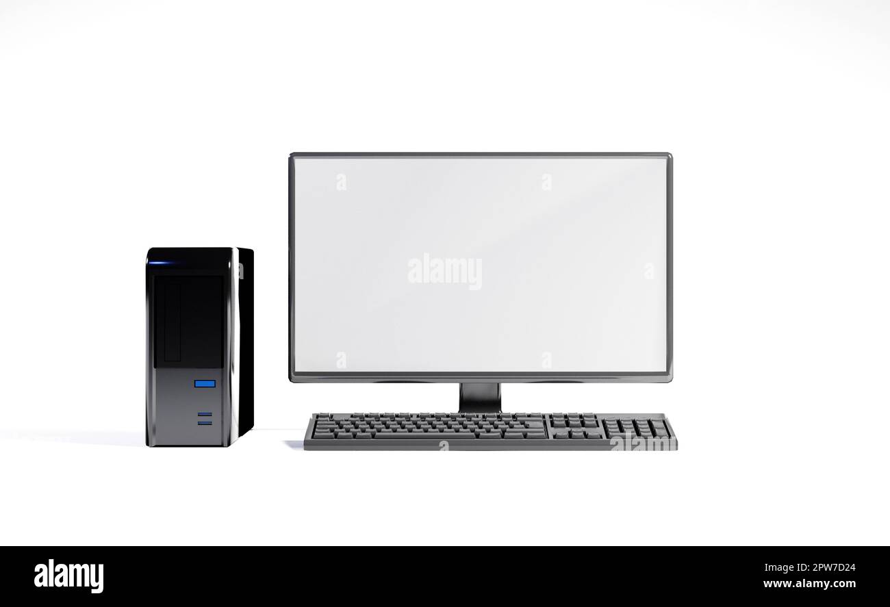 Desktop computer with empty screen as template on white background ...