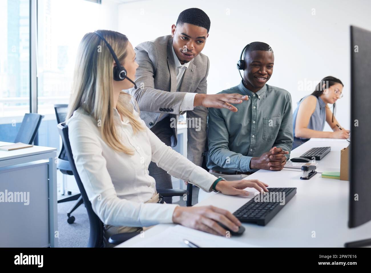 Creating happy customers is a joint effort. a businessman and ...