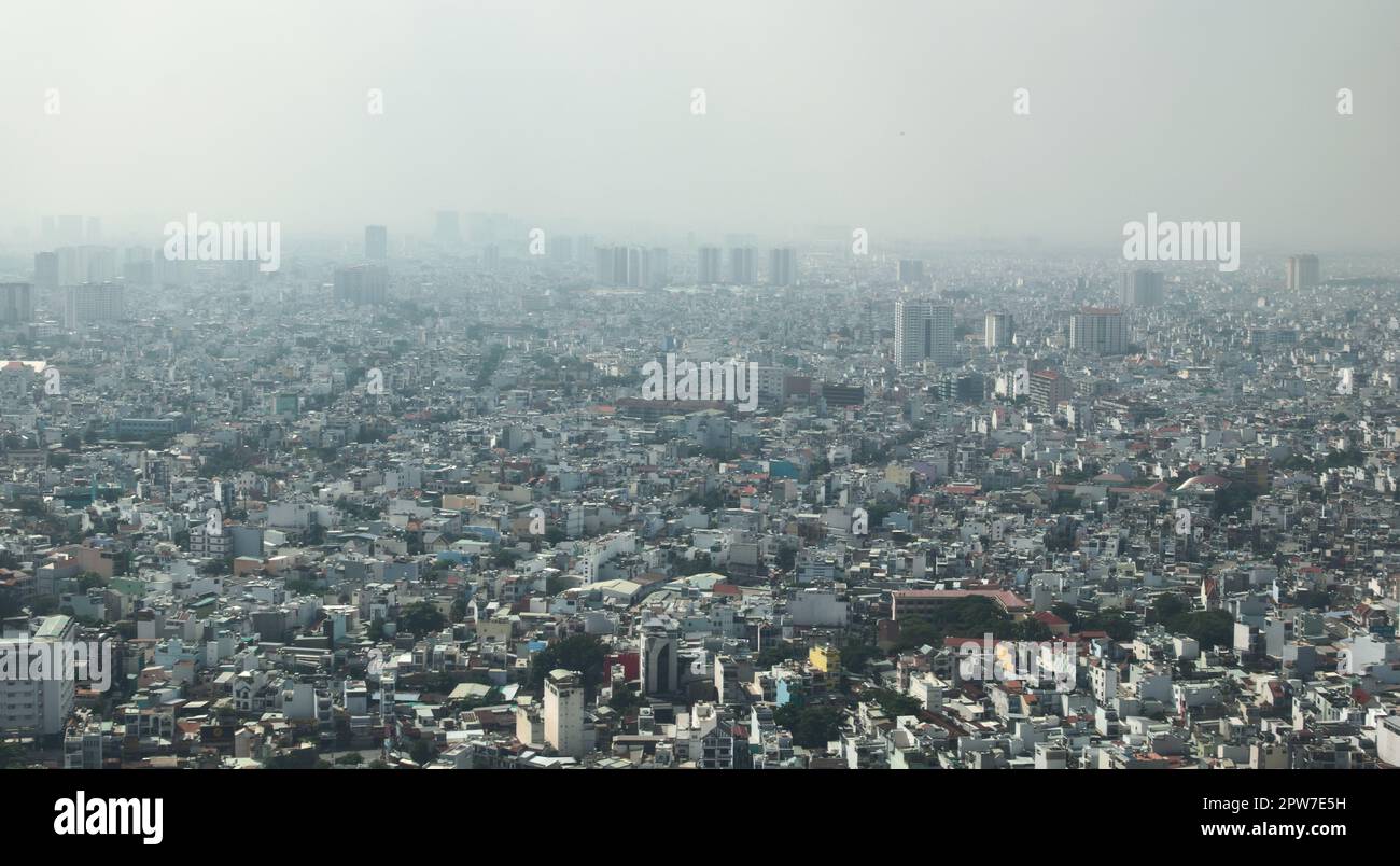 Dense air pollution and smog over Saigon, Vietnam (Ho chi Minh City ...