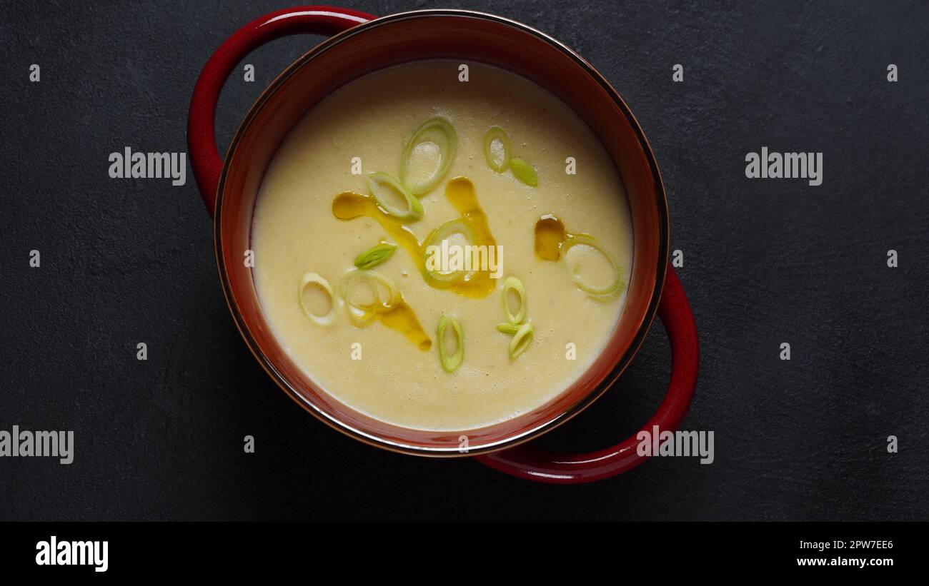 Vichyssoise, classic French chilled cream soup - potato leek, and onion ...