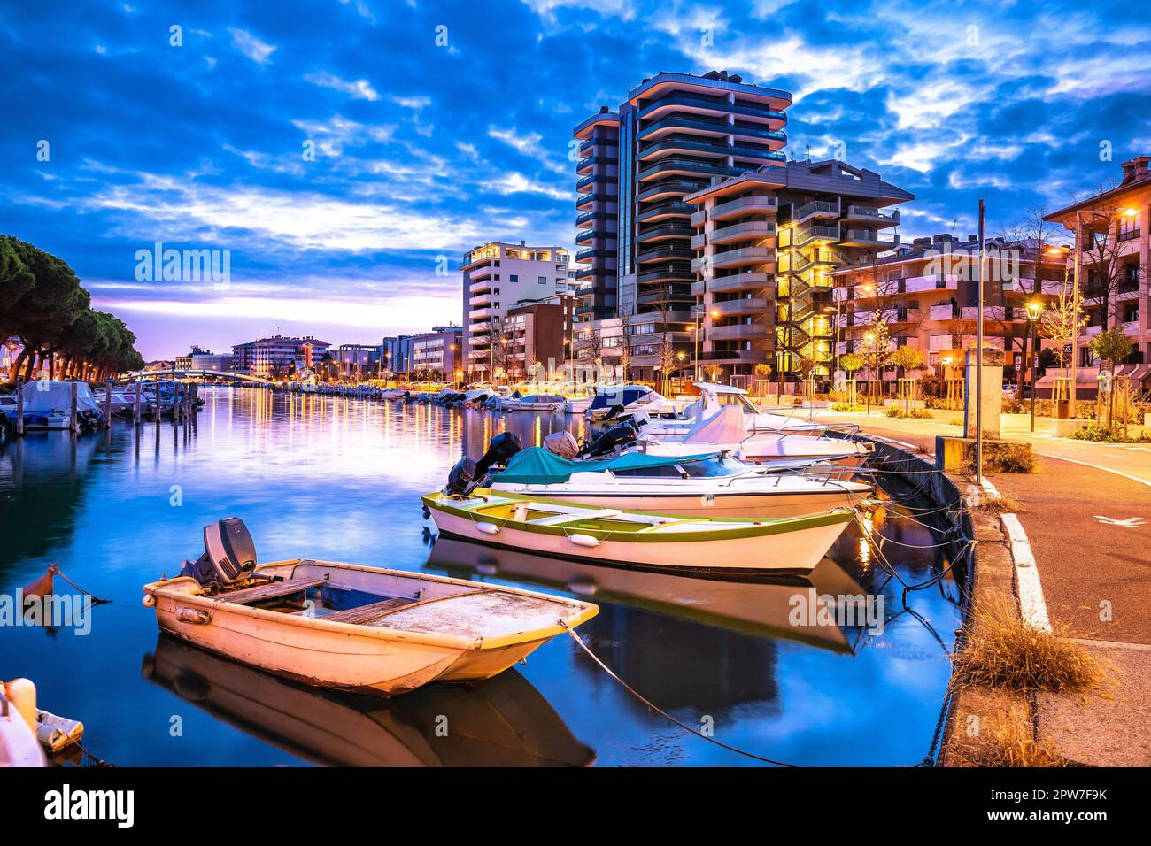 Town of Grado on Adriatic coast channel and architecture dawn view ...