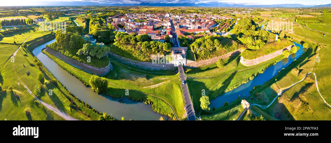 Town of Palmanova defense walls and trenches aerial panoramic view ...
