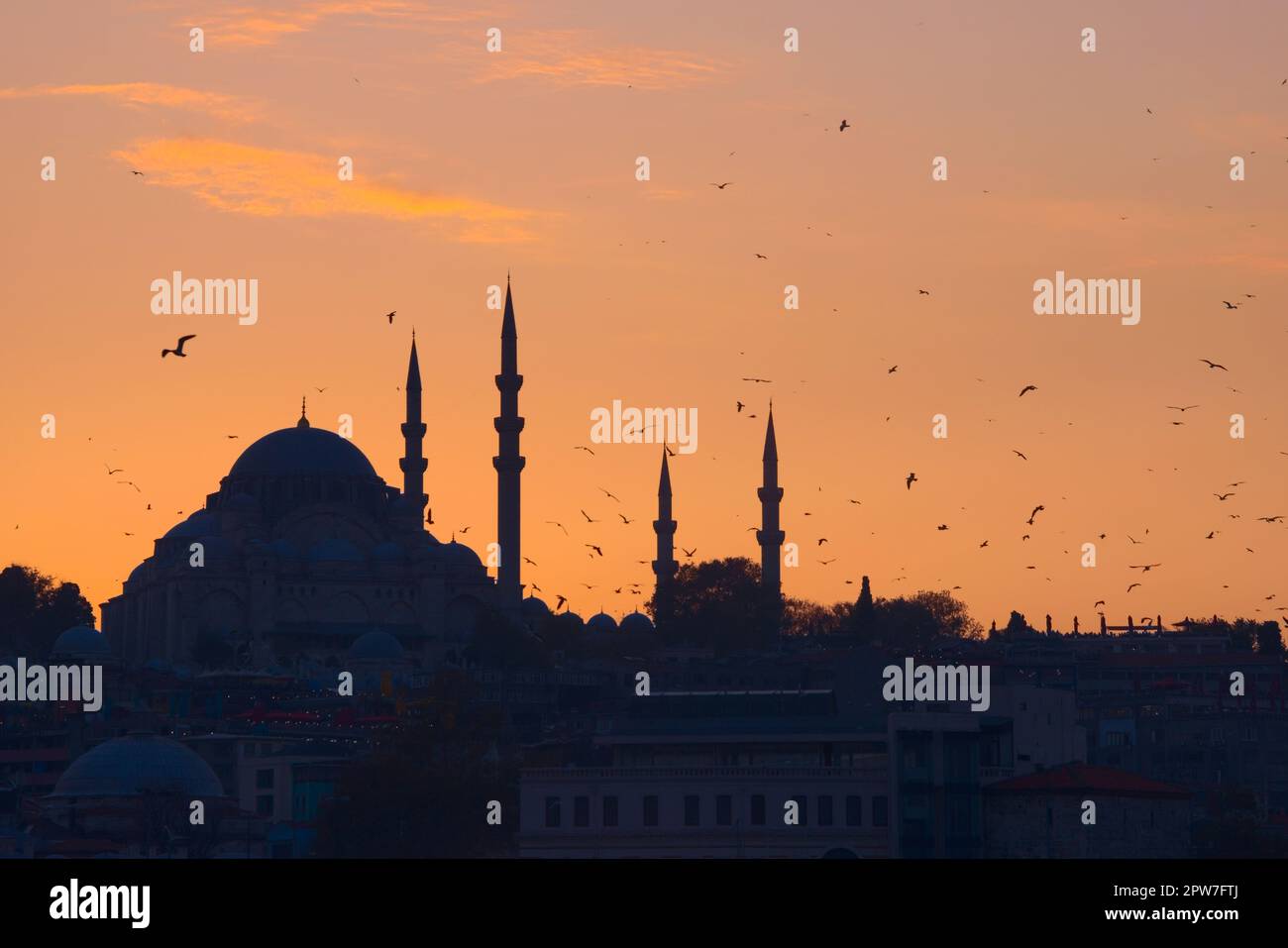Hagia Sophia, the most important tourist attraction of Istanbul, Turkey, silhouetted against the ...
