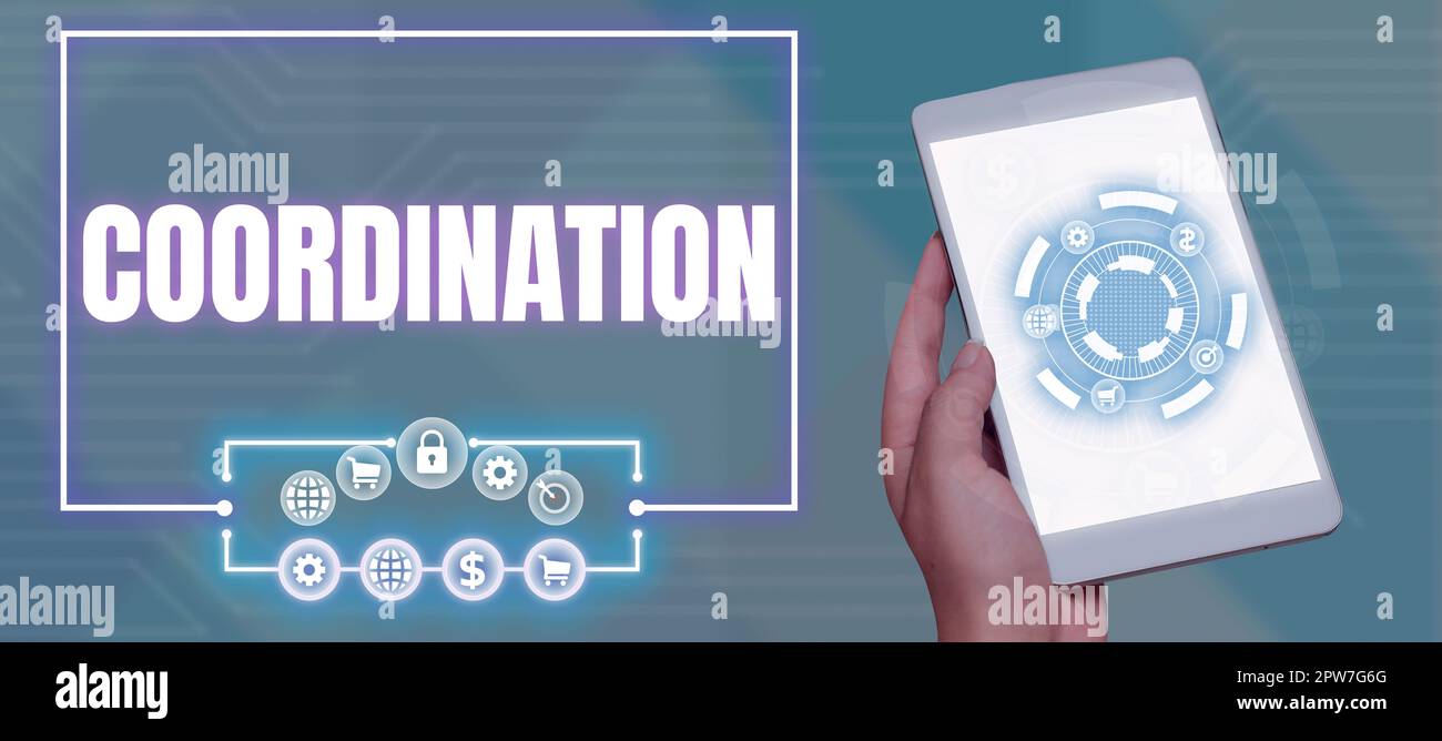 Text caption presenting Coordination, Word Written on the acts of someone supportive in doing ...