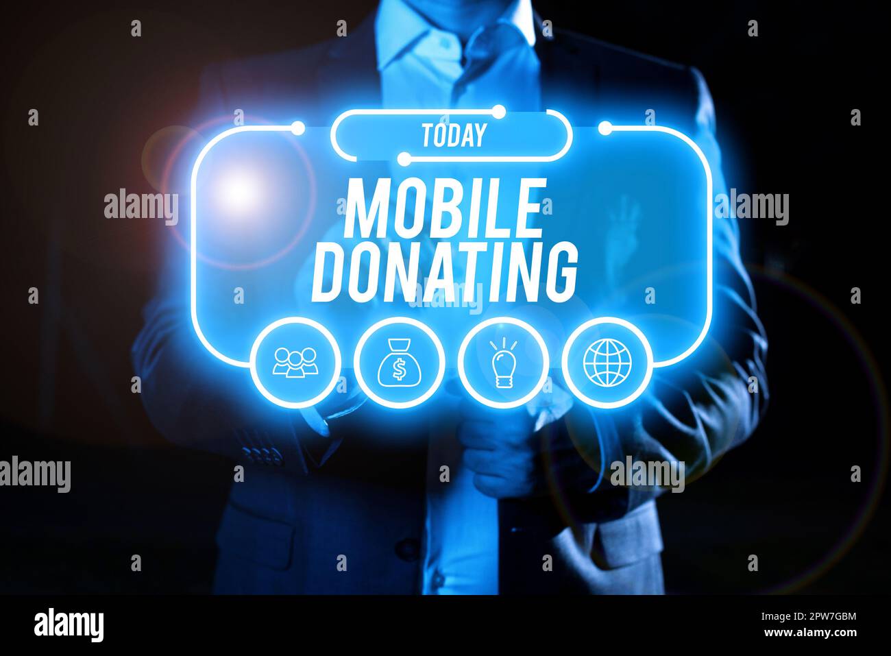 Sign displaying Mobile Donating, Internet Concept to give something to ...