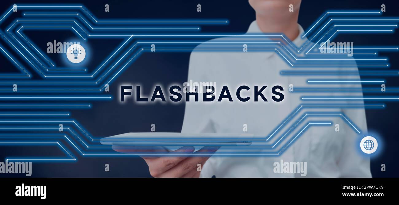 Hand writing sign Flashbacks, Business concept interruption of ...