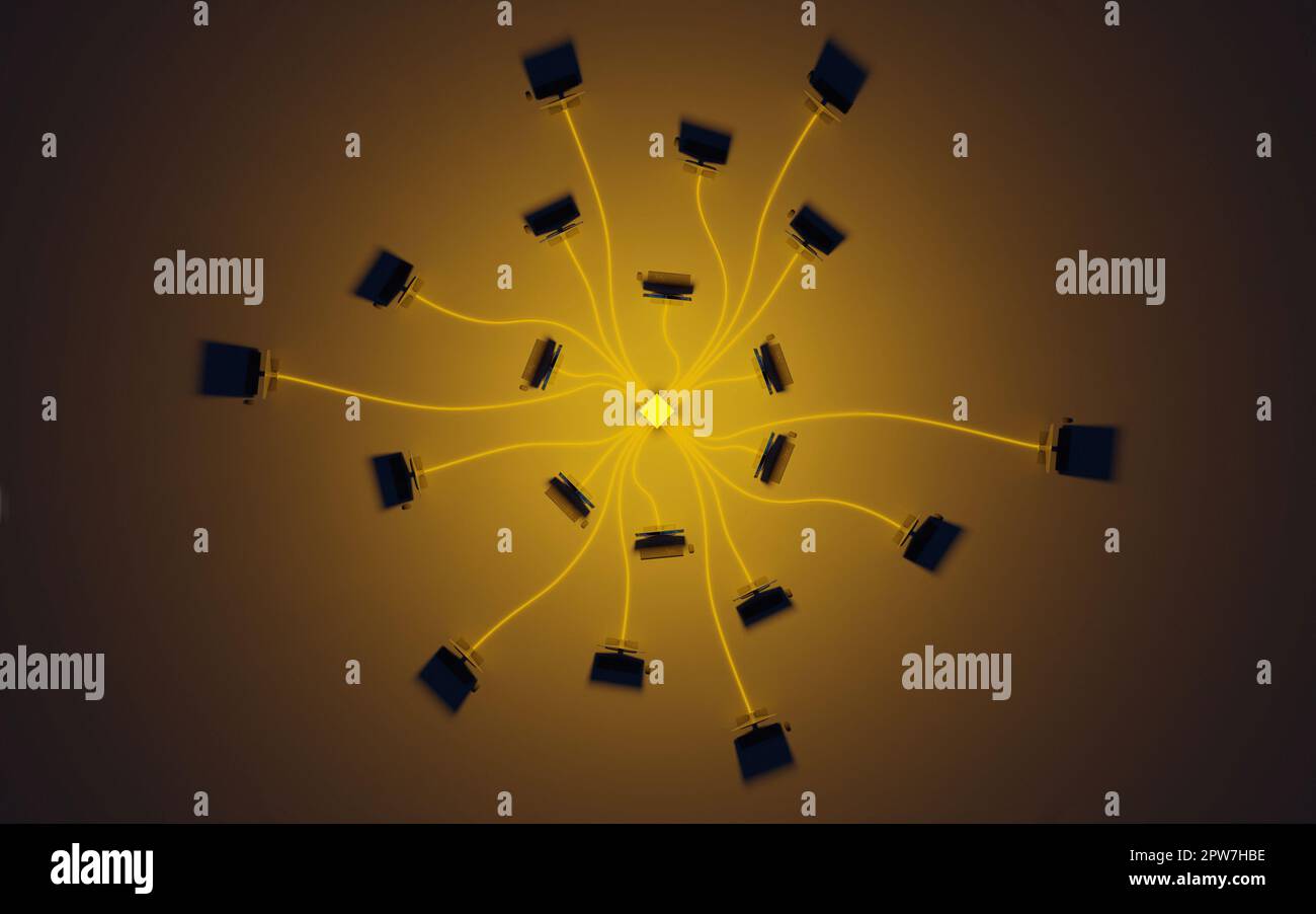 Network Infrastructure Desktop Computer Workstations Connected To Data Center Digital 3d