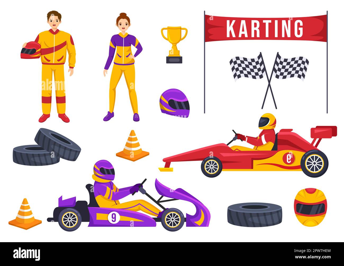 Karting Sport with Racing Game Go Kart or Mini Car on Small Circuit ...