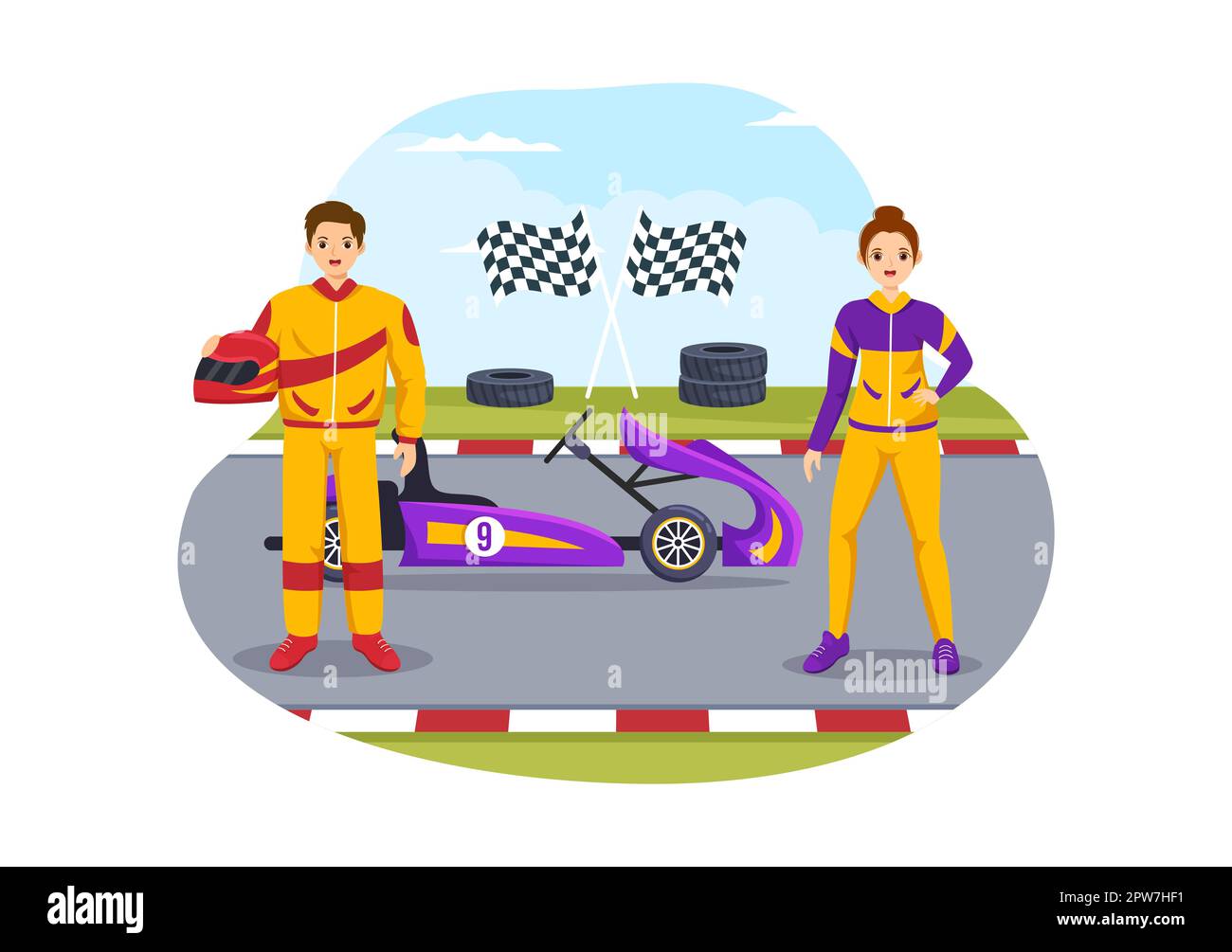 Karting Sport with Racing Game Go Kart or Mini Car on Small Circuit ...