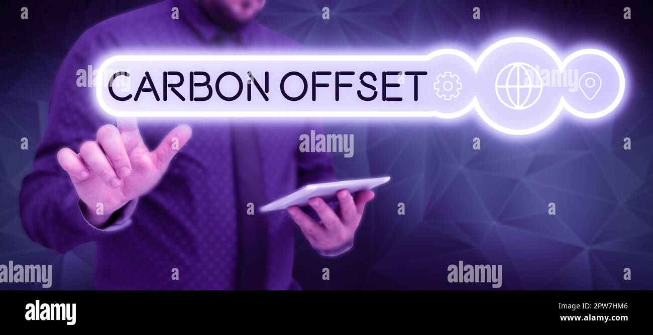 Inspiration showing sign Carbon Offset, Word Written on Reduction in ...
