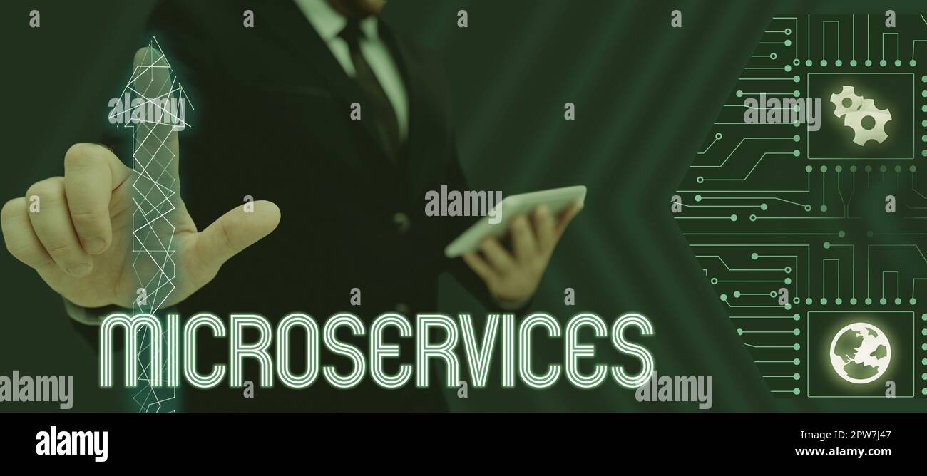 Sign displaying Microservices, Business concept Software development ...