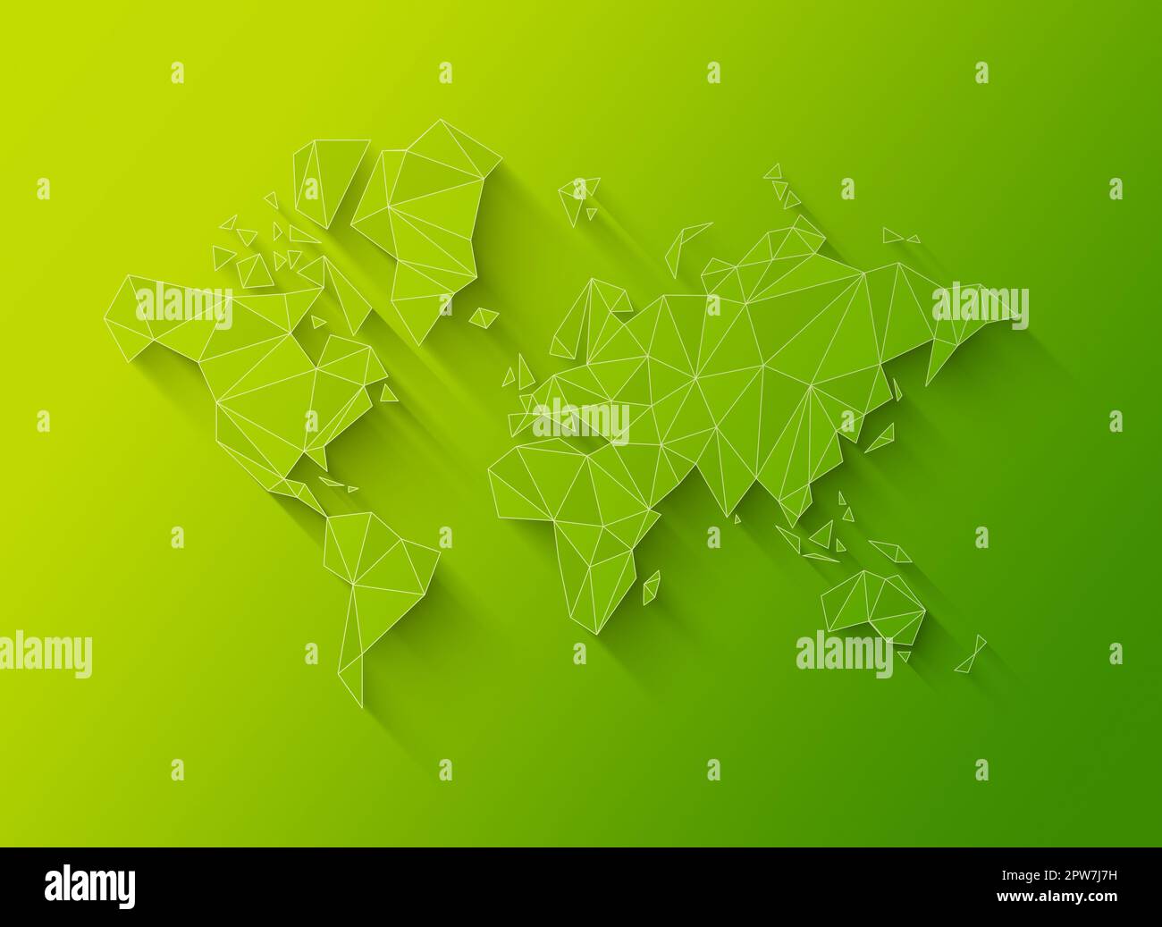 World map shape made of polygons. 3D illustration isolated on a green ...