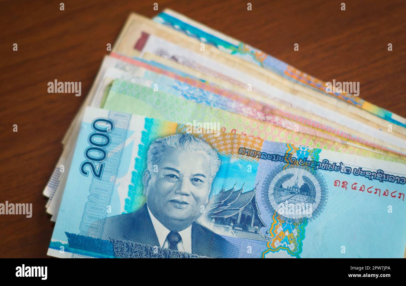 Laotian currency. Two thousand Kip bill, with the image of President ...