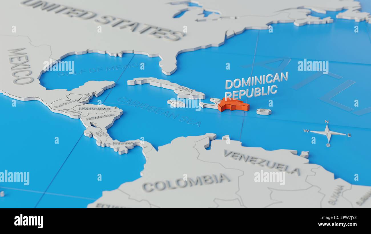 Dominican Republic highlighted on a white simplified 3D world map ...