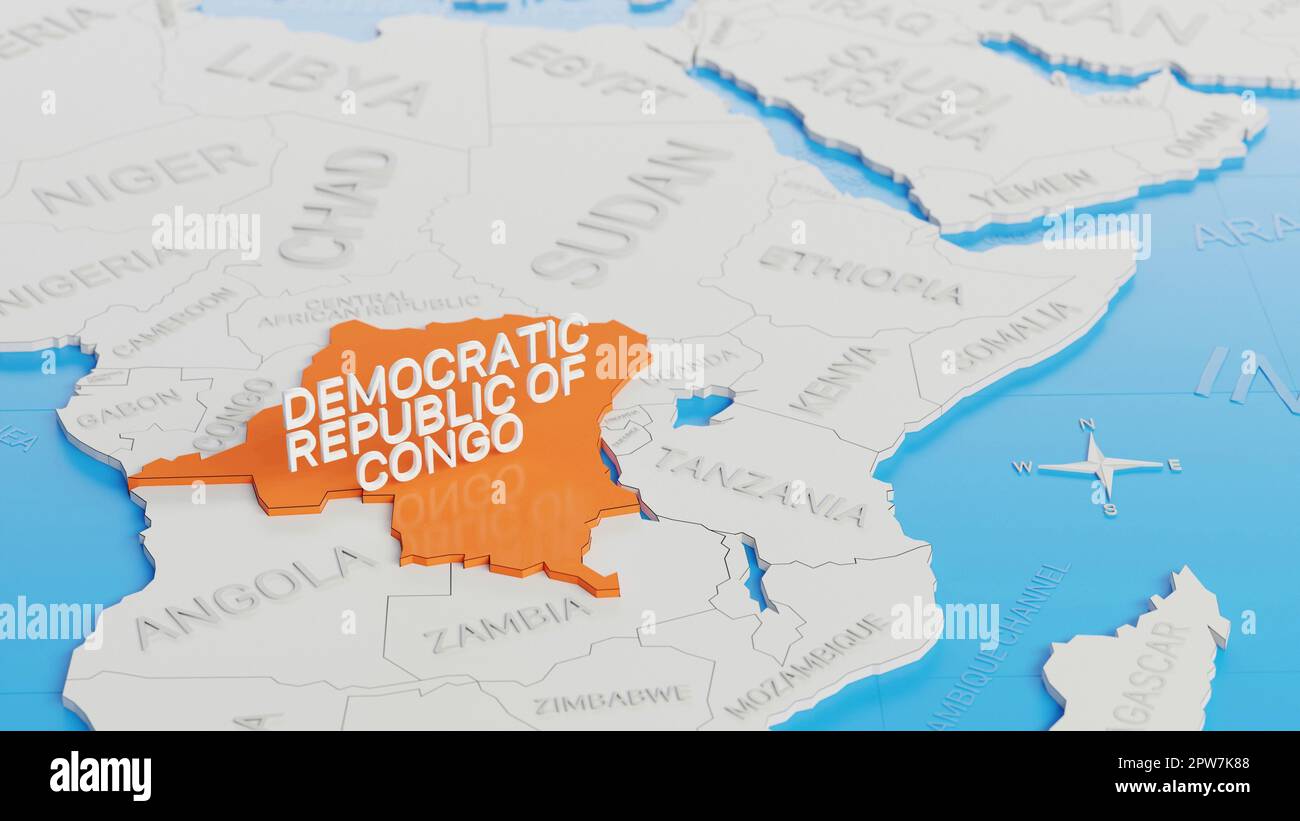 Democratic Republic of Congo highlighted on a white simplified 3D world ...