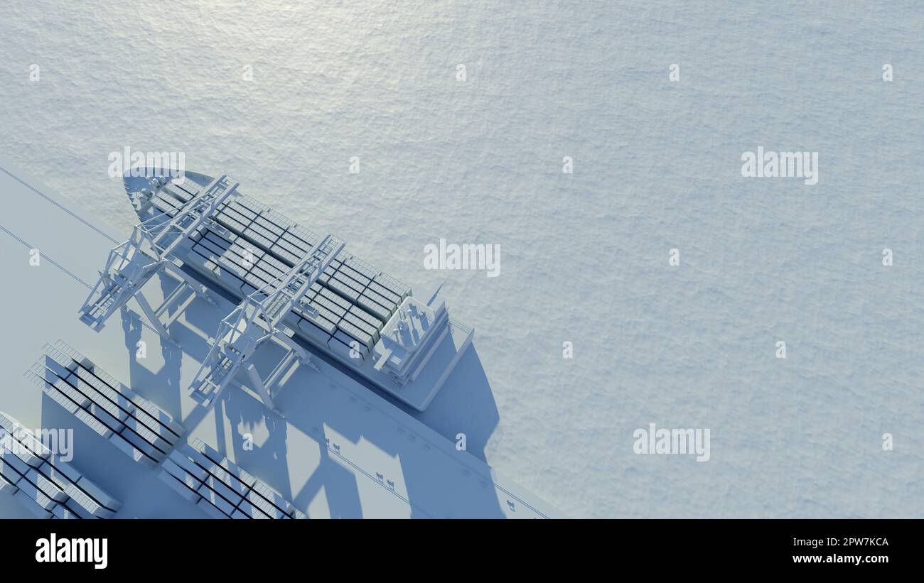 Port cranes loading containers on a cargo ship at the port. Elevated ...