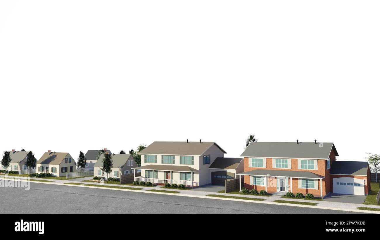 Suburban real estate concept with white background. High income housing ...