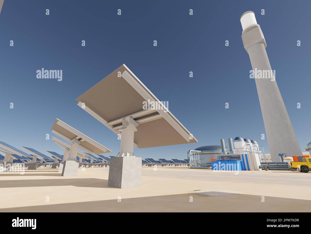 Solar collectors in a solar thermal energy plant. Clean energy, modern ...