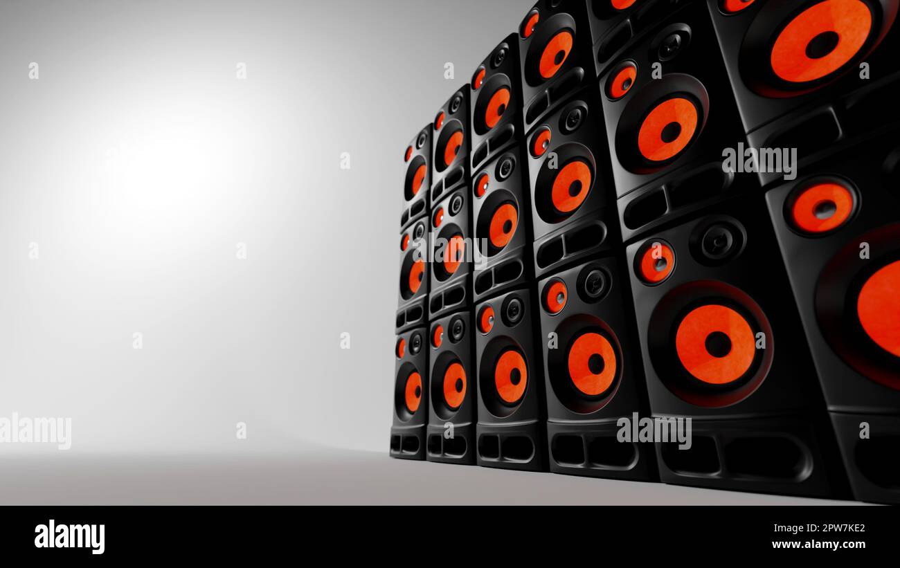 Wall of loudspeakers on white background. Music concert, recording ...