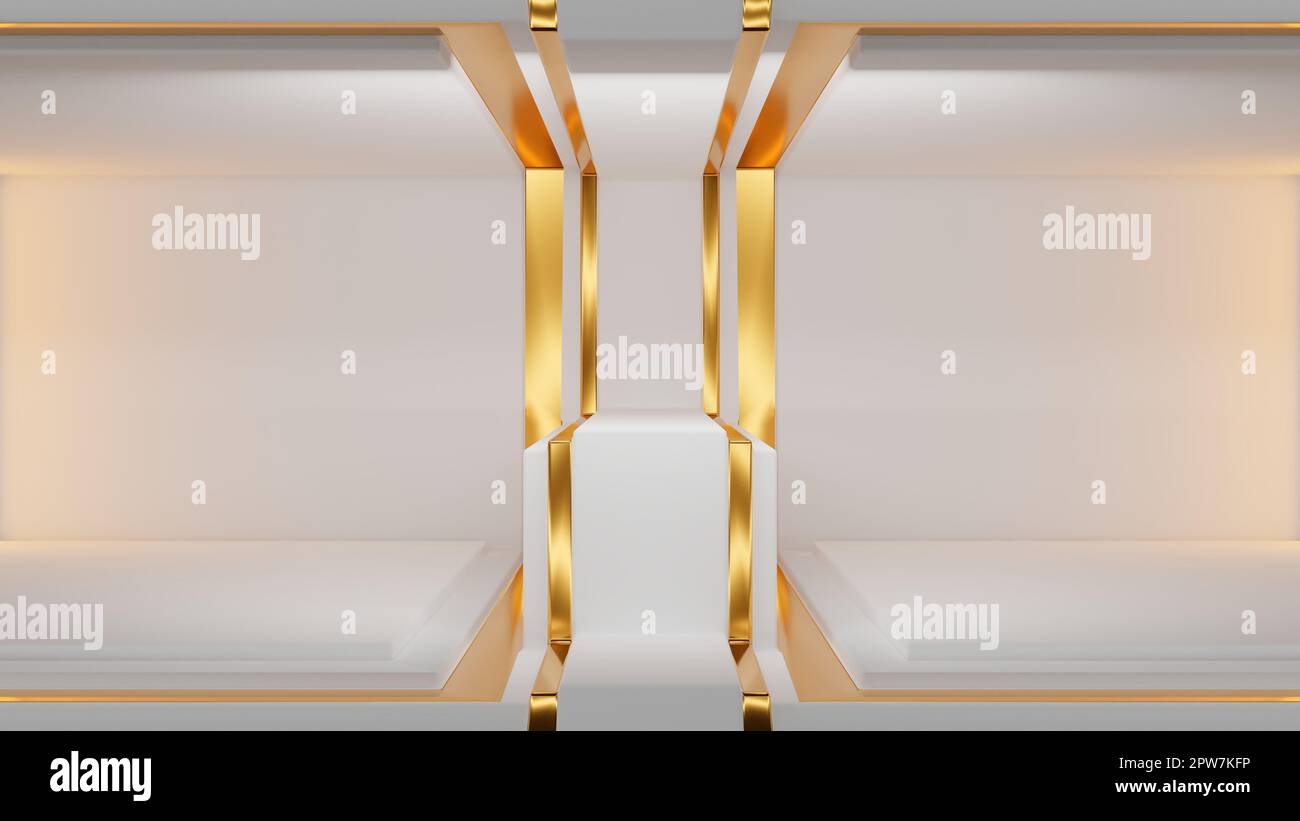 Luxury, exclusive showcase backdrop in white and gold. Digital 3D ...