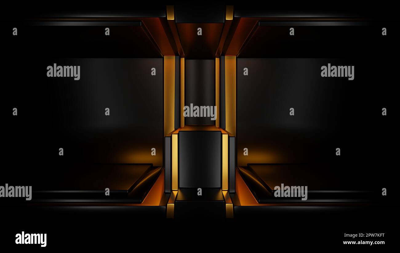 Luxury, exclusive showcase backdrop in black and gold. Digital 3D ...