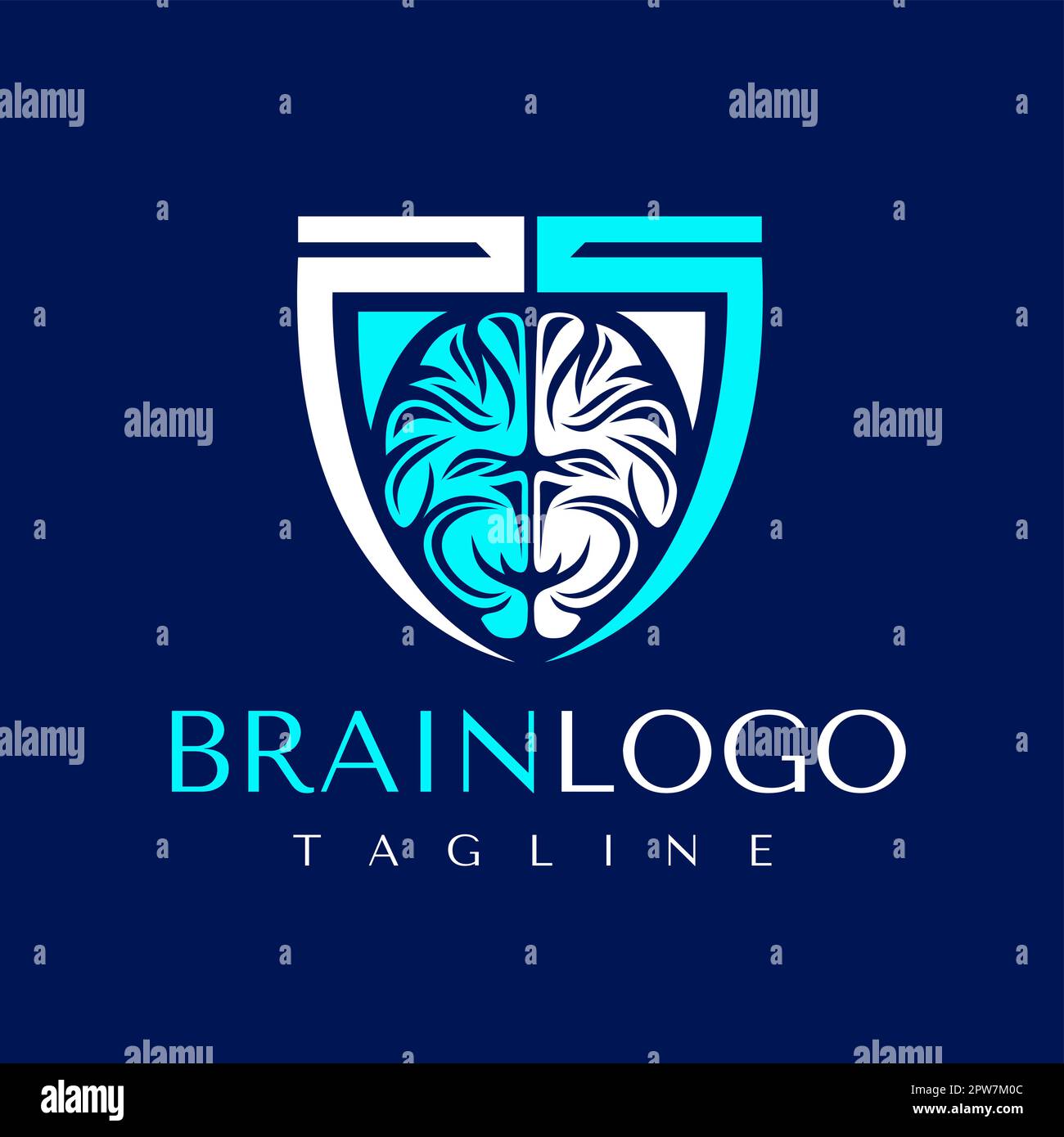 Modern brain shield logo design template. Education brain logo graphic ...