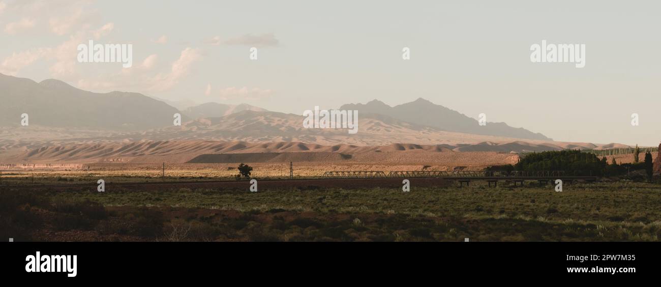 Rolling hills in the arid Uspallata, in Mendoza, Argentina. Wide ...