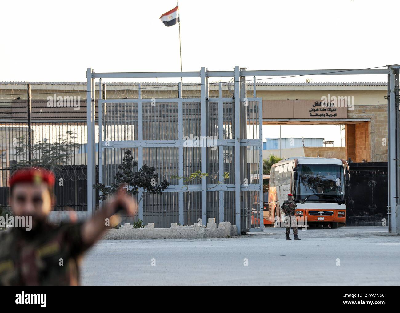 Gaza, Palestine. 28th Apr, 2023. A Palestinian security man waits for ...
